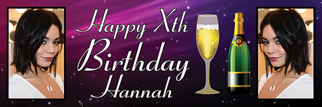 Purple Sparkle Birthday Banner for Hannah with Champagne Same Day ...