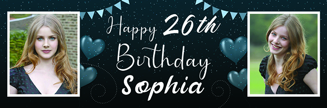 Elegant 26th Birthday Banner with Hearts for Sophia Same Day & Next Day ...