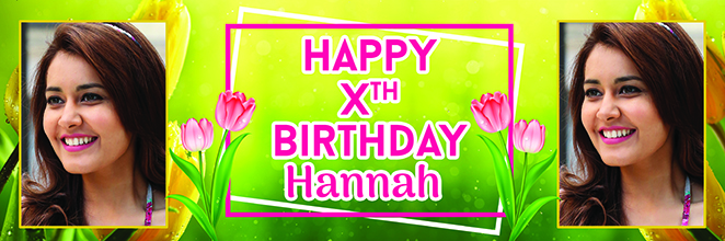 Vibrant Floral Happy Birthday Banner for Hannah Same Day & Next Day ...